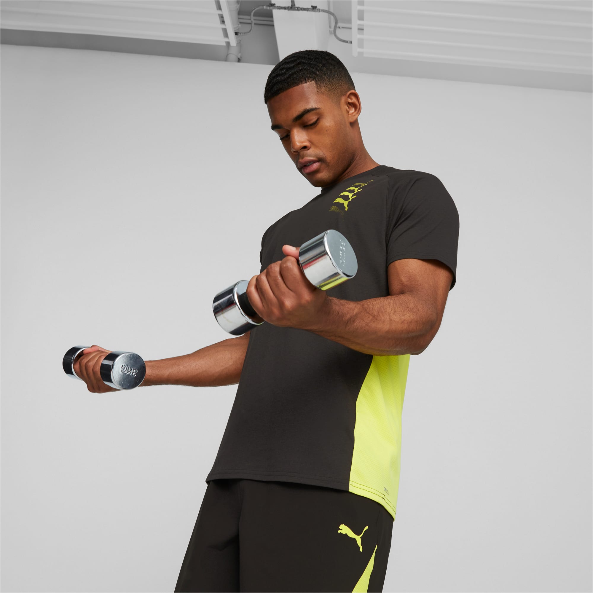 PUMA FIT Men's Triblend Training Tee | PUMA Black-Yellow Burst | PUMA SHOP ALL PUMA | PUMA